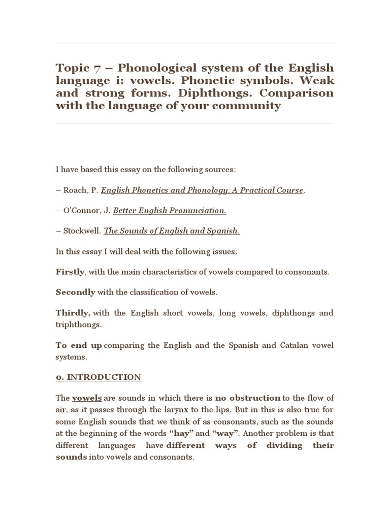 Topic 7 - Phonological System of The English Language | PDF | Vowel ...