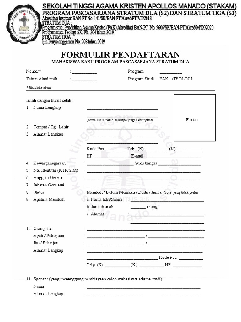Formulir Pendaftaran - S2 TAHUN 2021 | PDF