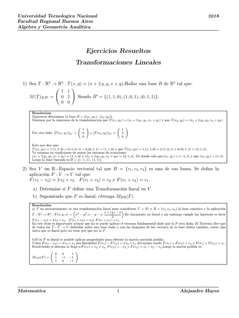 Ejercicios Resueltos TL | PDF | Mapa lineal | Física teórica