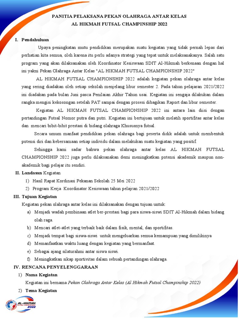 Proposal Pekan Olahraga Antar Kelas 21 | PDF