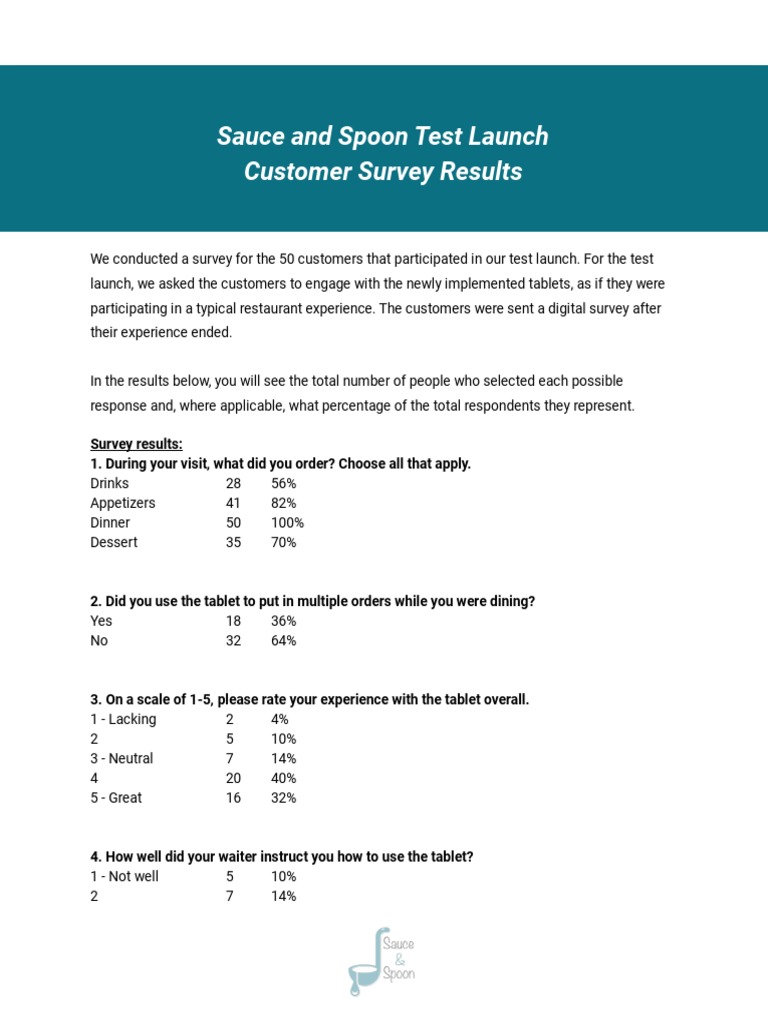 Sauce and Spoon Test Launch Customer Survey Results | PDF | Restaurants ...