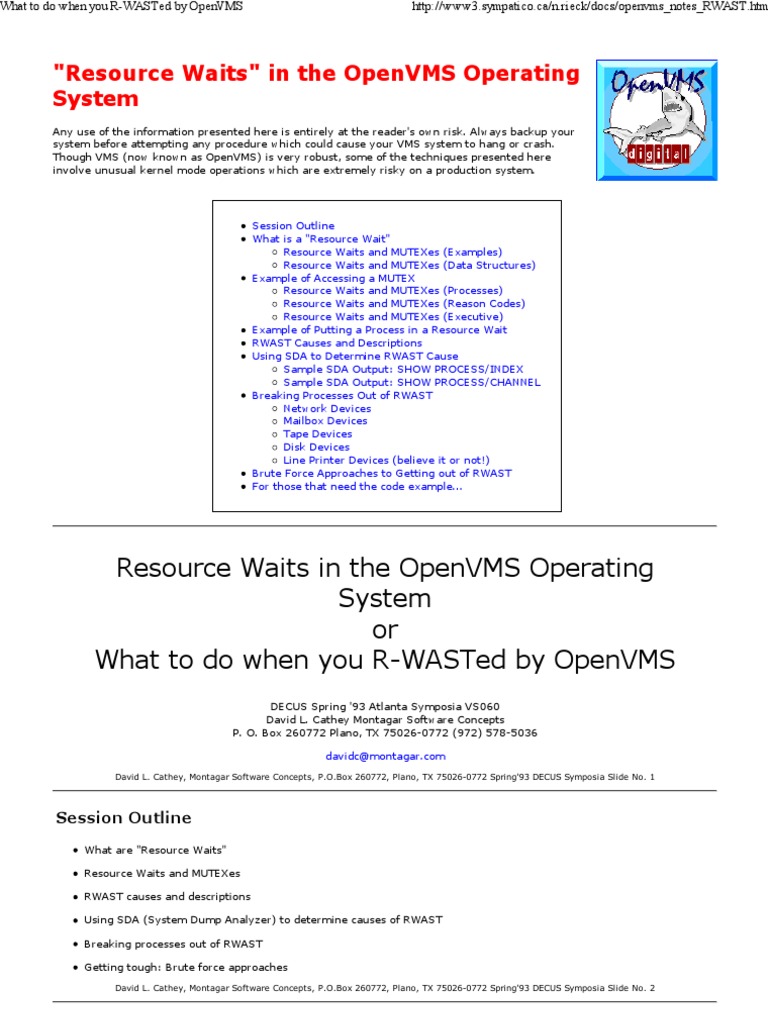 OpenVMS Resource Waits Guide | PDF | Operating System | Input/Output