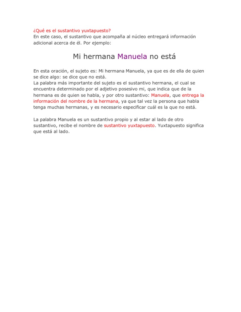 Qué Es El Sustantivo Yuxtapuesto | PDF