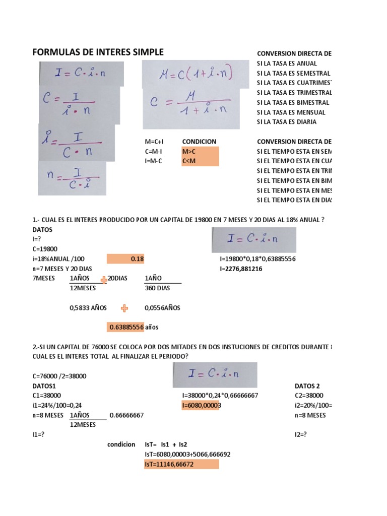 Fórmulas de Interés Simple y Conversión | PDF