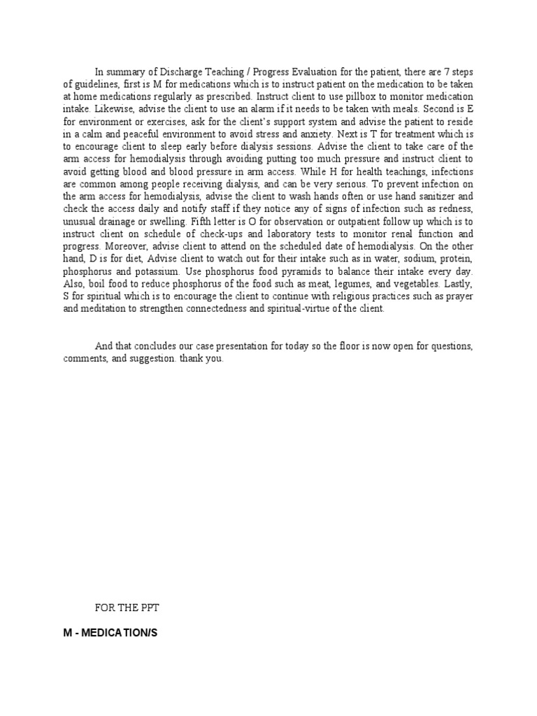 Discharge Teaching Guidelines for Dialysis | PDF | Hemodialysis | Patient