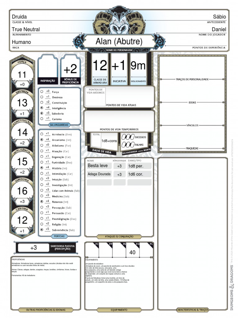 Ficha Druida Humano | PDF