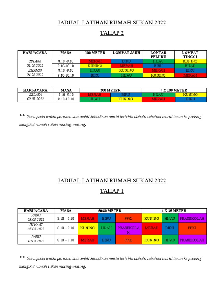 Jadual Latihan Sukan | PDF