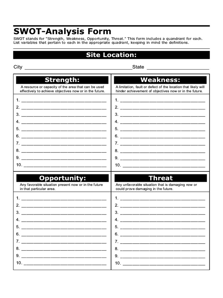 SWOT ANALYSIS FORM- | PDF