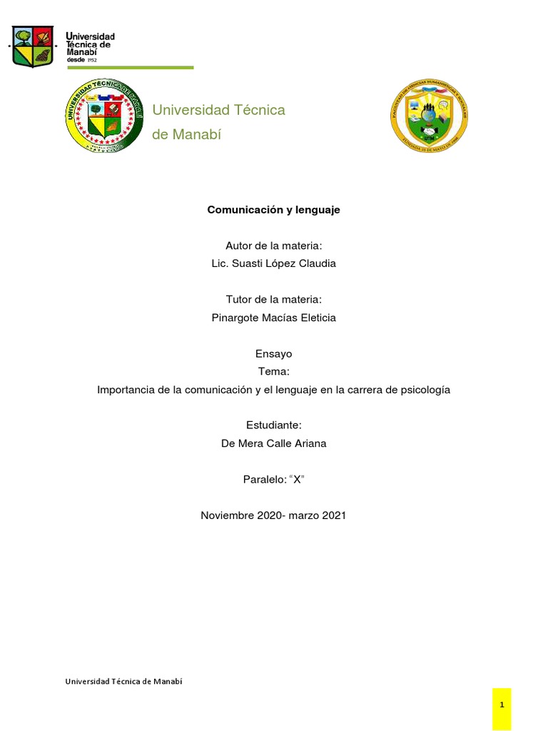 Importancia De La Comunicación Y Lenguaje En La Psicología Pdf