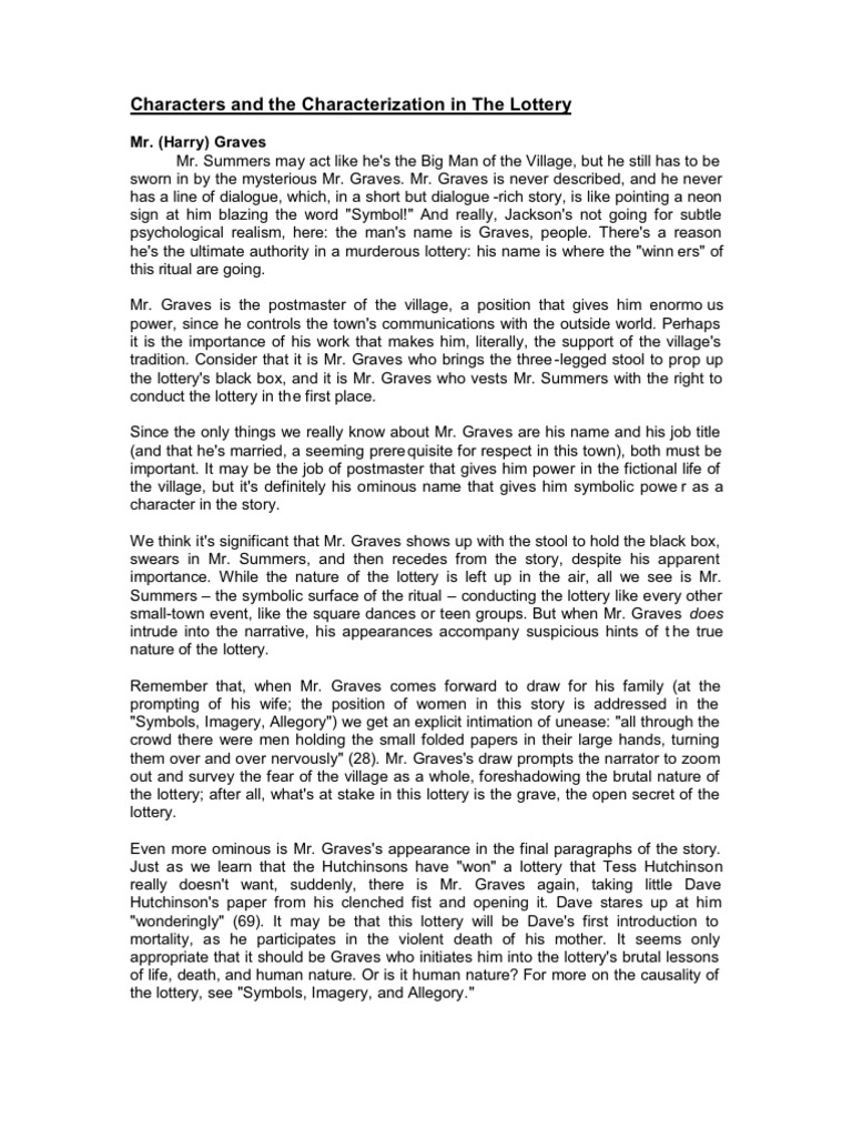 Character Analysis in "The Lottery" | PDF | Adam And Eve