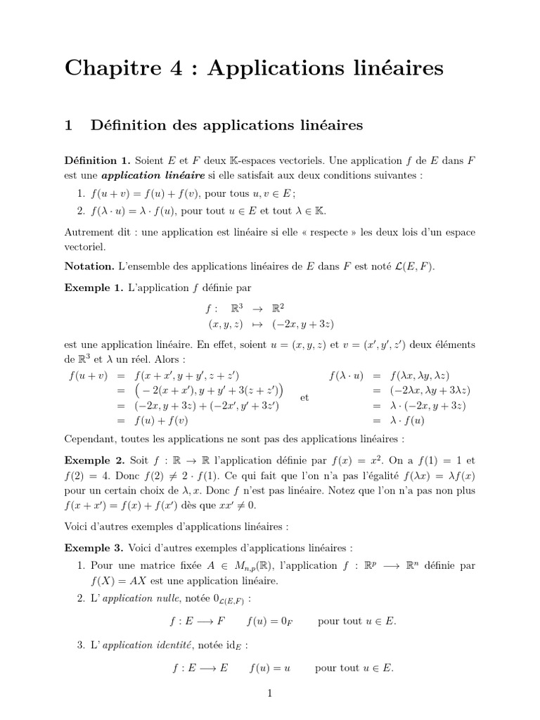 Chapitre 4 - Applications Lineaires v1 | PDF | Espace vectoriel | Base ...