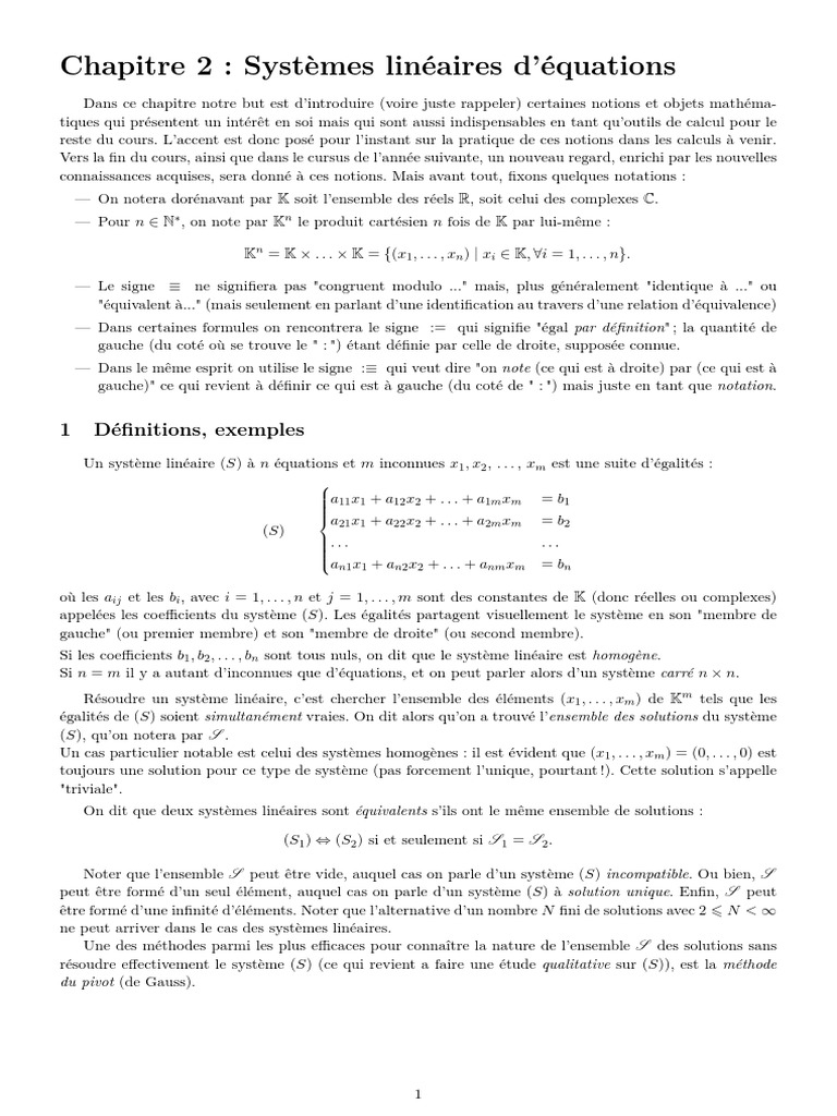 CH 2 Systemes Lineaires | PDF | Équations | Système d'équations linéaires