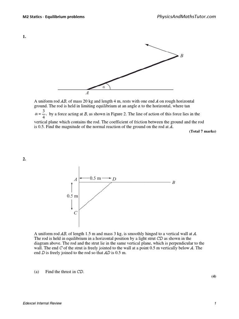 M2 Statics - Equilibrium Problems | PDF | Force | Equations