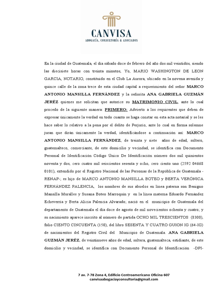 Acta de Matrimonio Maco y Gaby | PDF | Ley común | Justicia