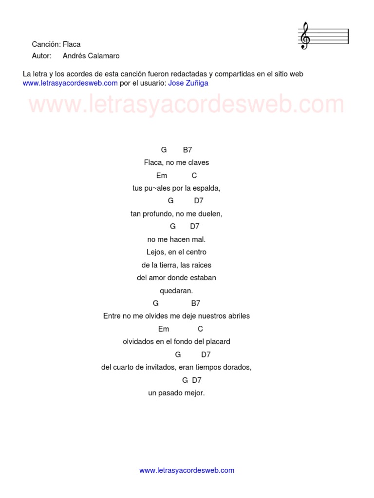 Acordes y Letra de "Flaca" | PDF