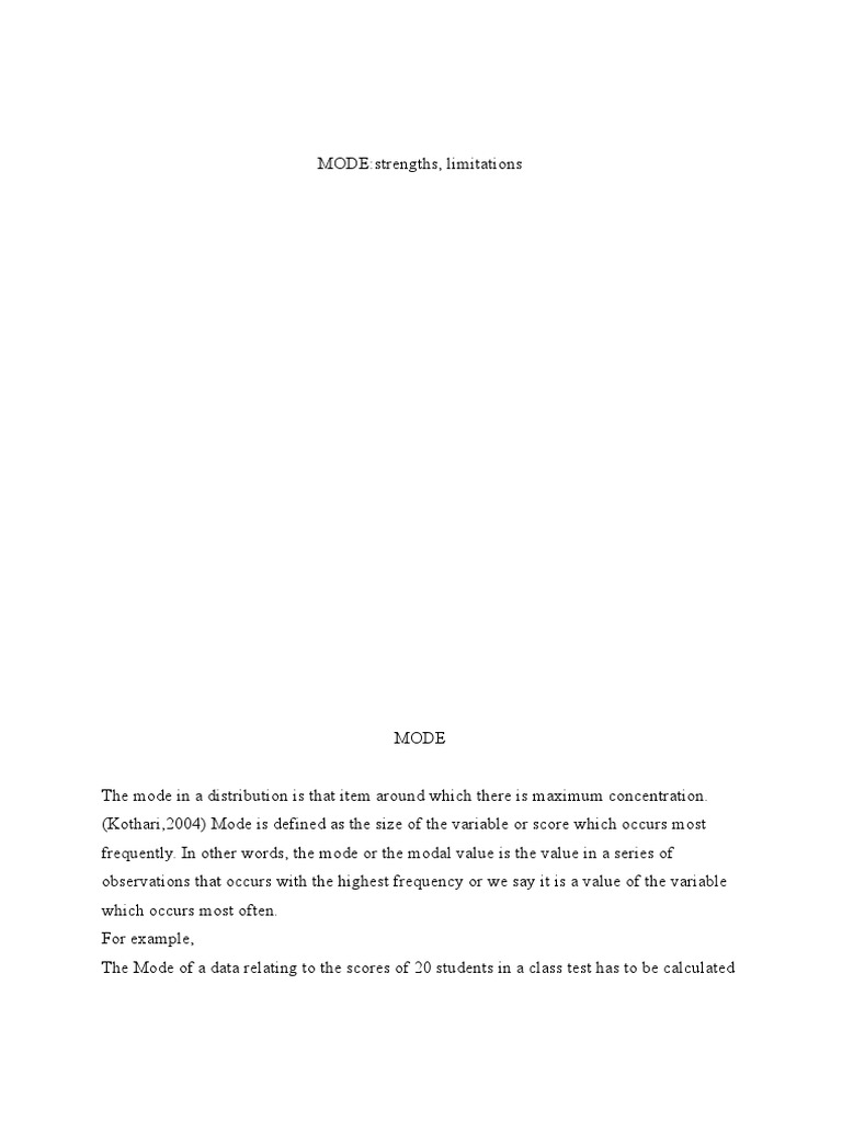 MODE: strengths, limitations | PDF | Mode (Statistics) | Statistics