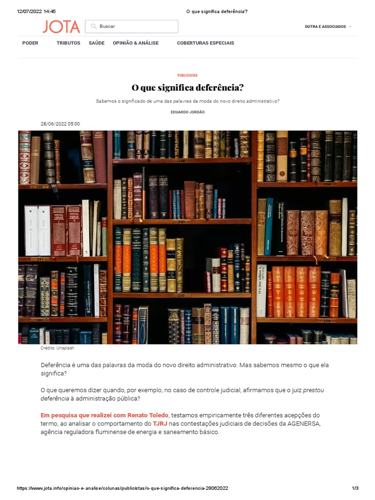 JORDAO, Eduardo. O Que Significa Deferência | PDF | Administração ...