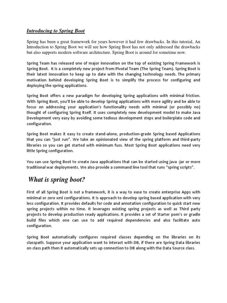 Introducing To Spring Boot Pdf Spring Framework Booting
