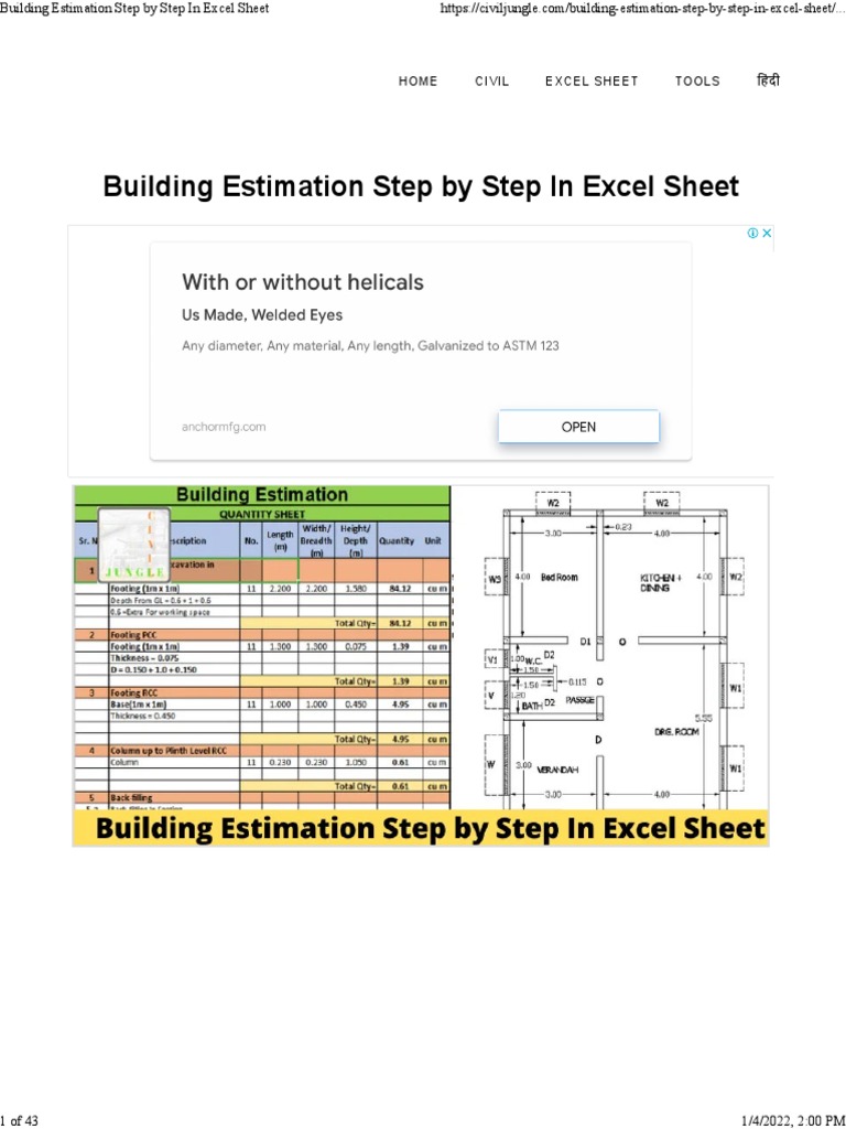 Building Estimation Step by Step in Excel Sheet | PDF | Microsoft Excel ...