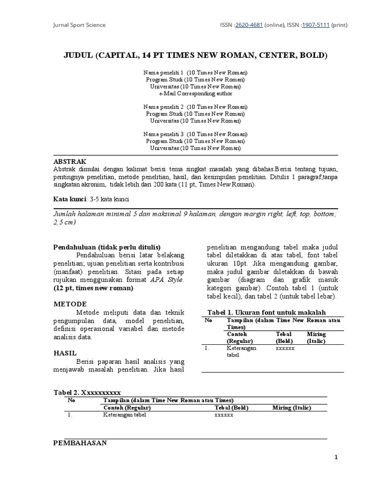 Panduan Jurnal Sport Science | PDF