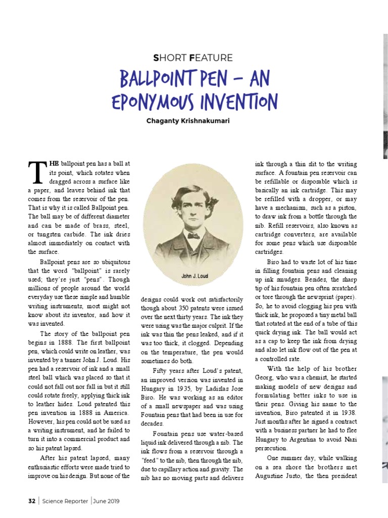 Ballpoint Pen - An Eponymous Invention: Hort Feature | PDF | Pen ...