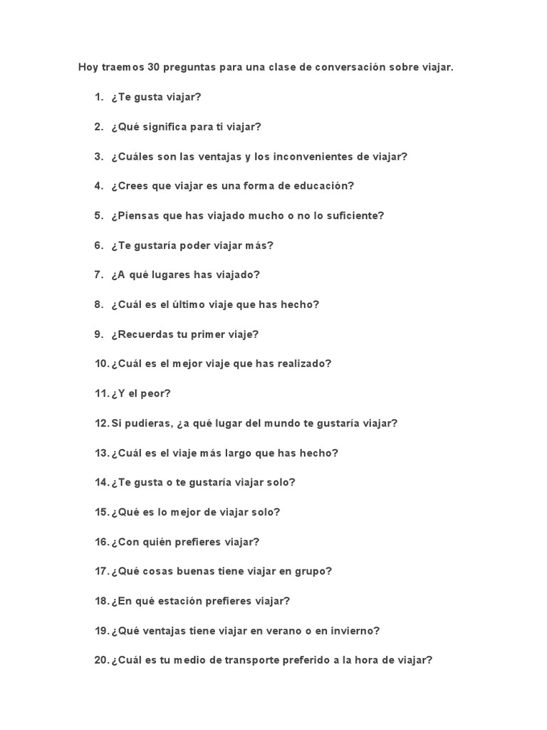 30 Preguntas para Conversar sobre Viajes | PDF | Ciencias sociales