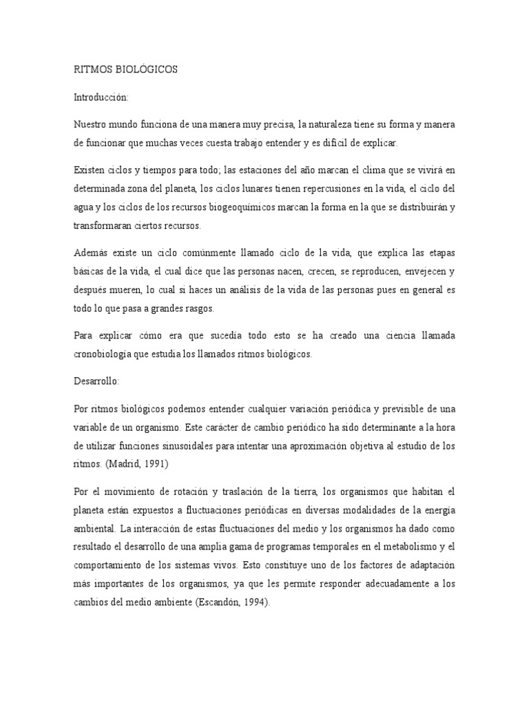 Ritmos Biologicos | PDF | Ritmo circadiano | Naturaleza