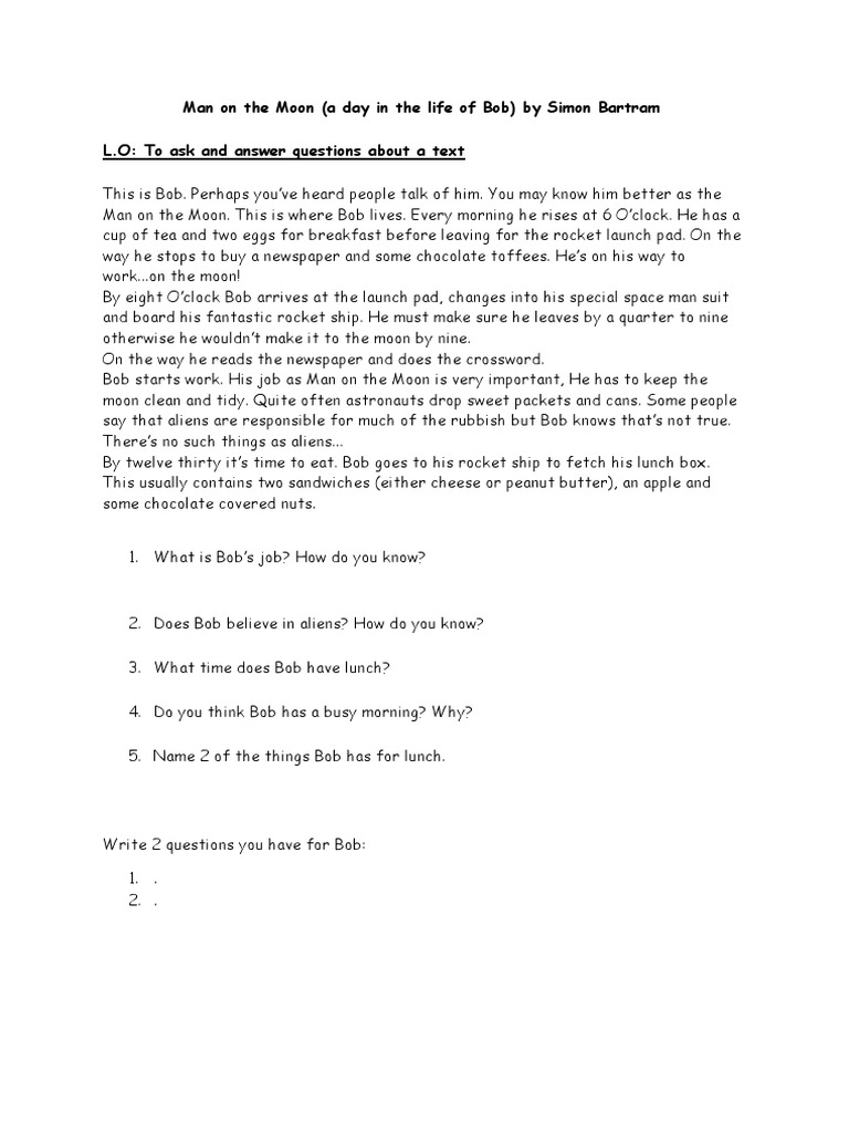 Man On The Moon (A Day in The Life of Bob) by Simon Bartram L.O: To Ask ...