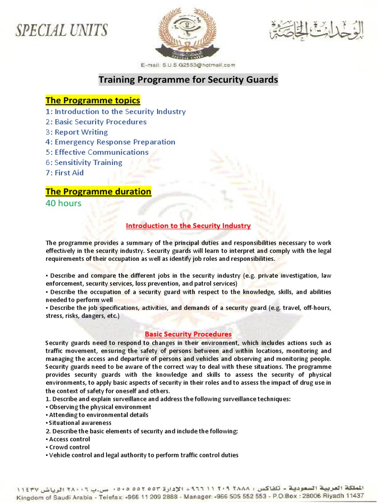 Security Guard Training Programme Covers Industry Basics | PDF ...