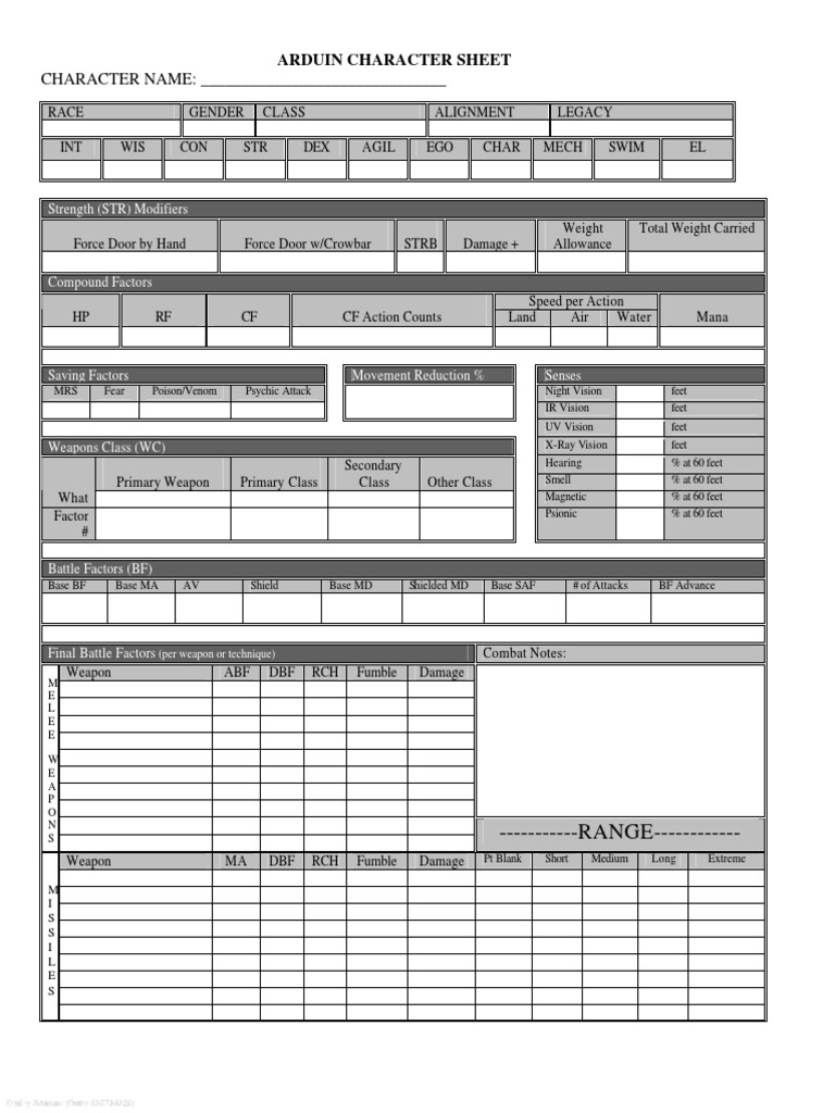 Compleat Arduin Character Sheet | PDF