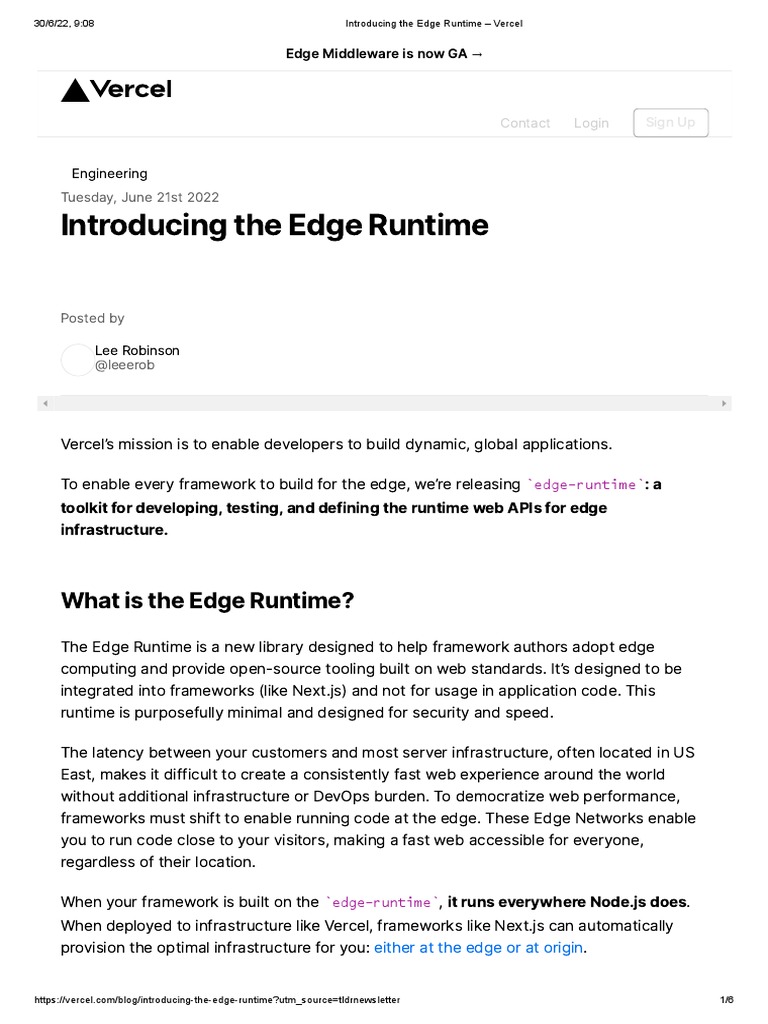 Introducing The Edge Runtime Vercel Pdf Software Framework Software 