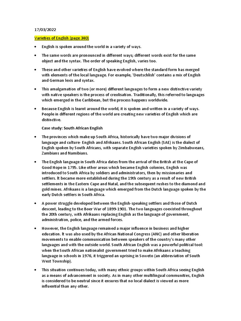 Case Study: South African English | PDF | English Language | Cognition