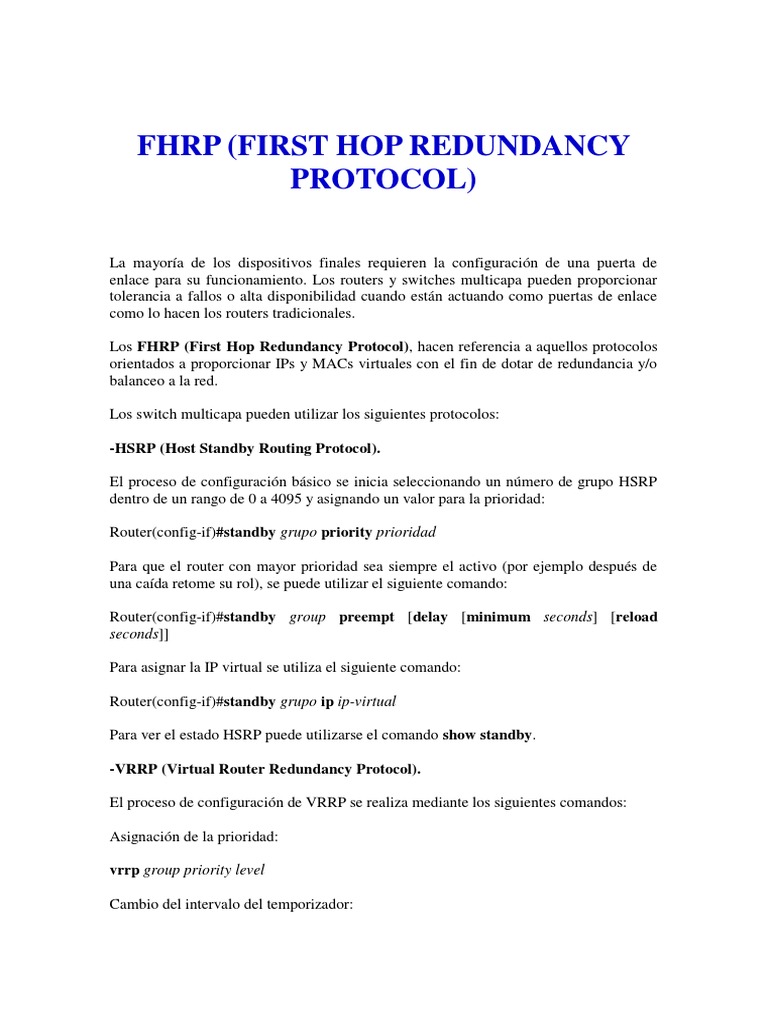 FHRP First Hop Redundancy Protocol | PDF | Ciencias de la Computación ...