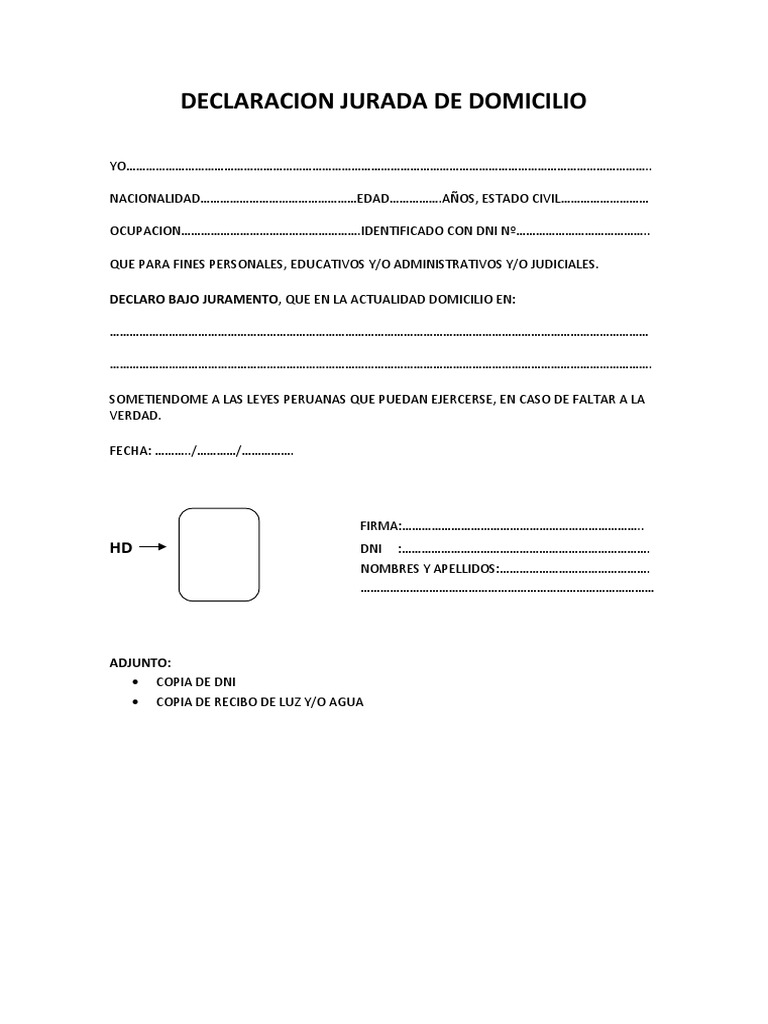 Declaracion Jurada de Domicilio | PDF