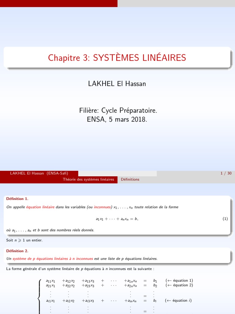 Théorie des systèmes linéaires expliquée | PDF | Système d'équations ...