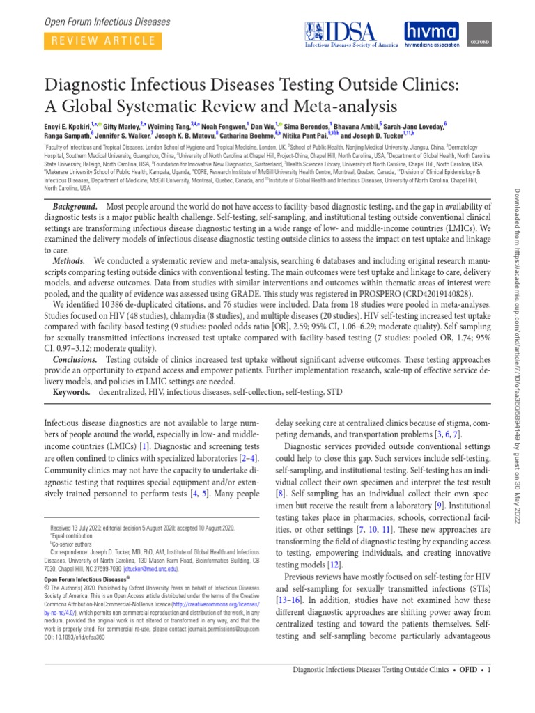 Diagnostic Infectious Diseases Testing Outside Clinics | PDF | Sexually ...