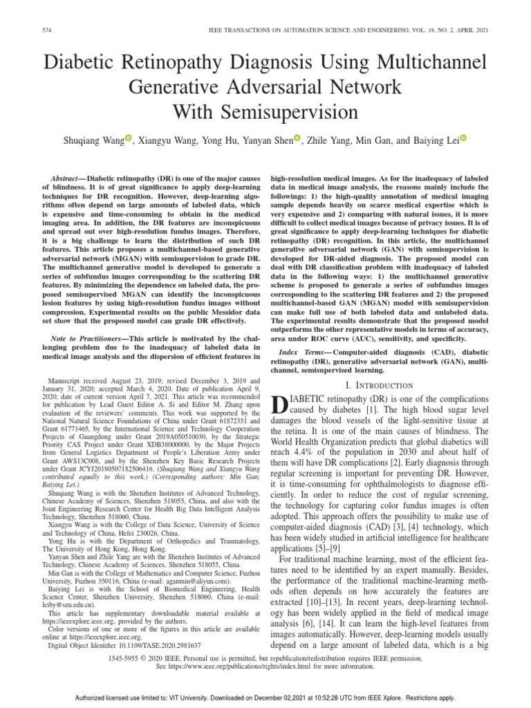 Diabetic Retinopathy Diagnosis Using Multichannel Generative ...