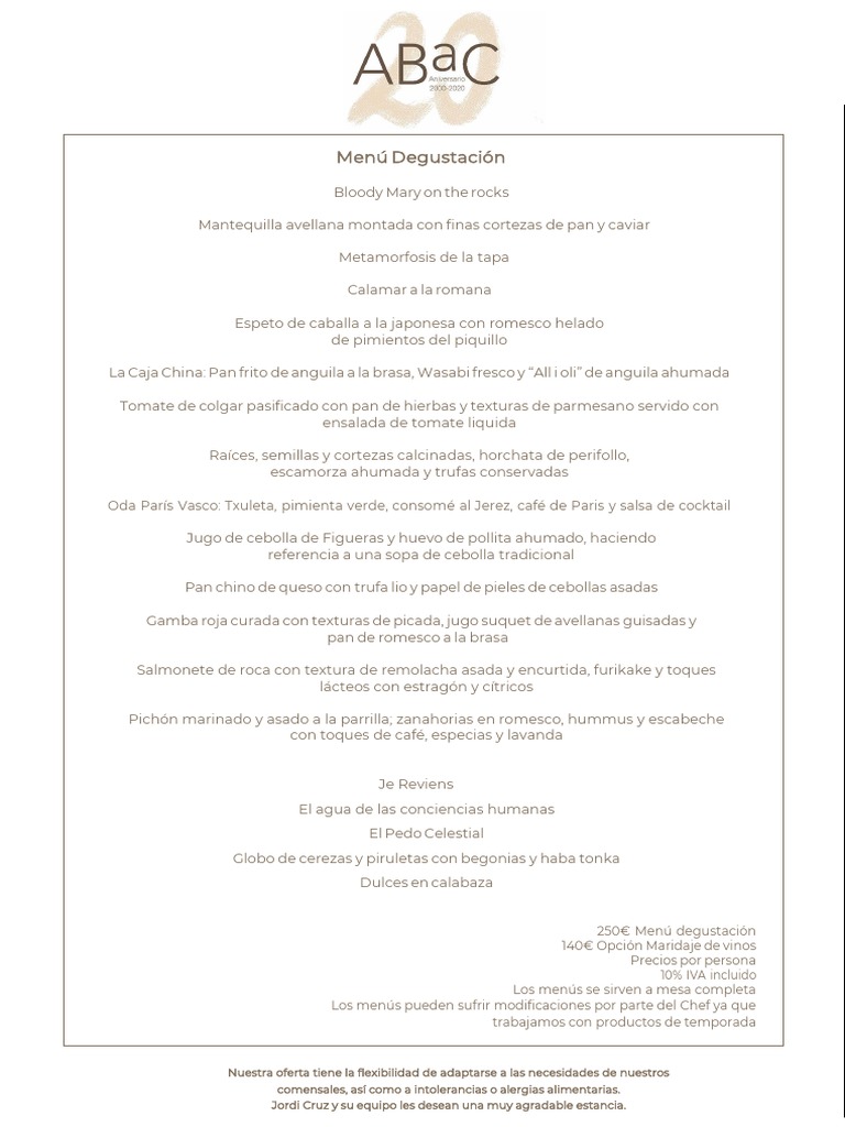 ESP Carta ABaC Restaurant | PDF | Cocina europea | Cocinando