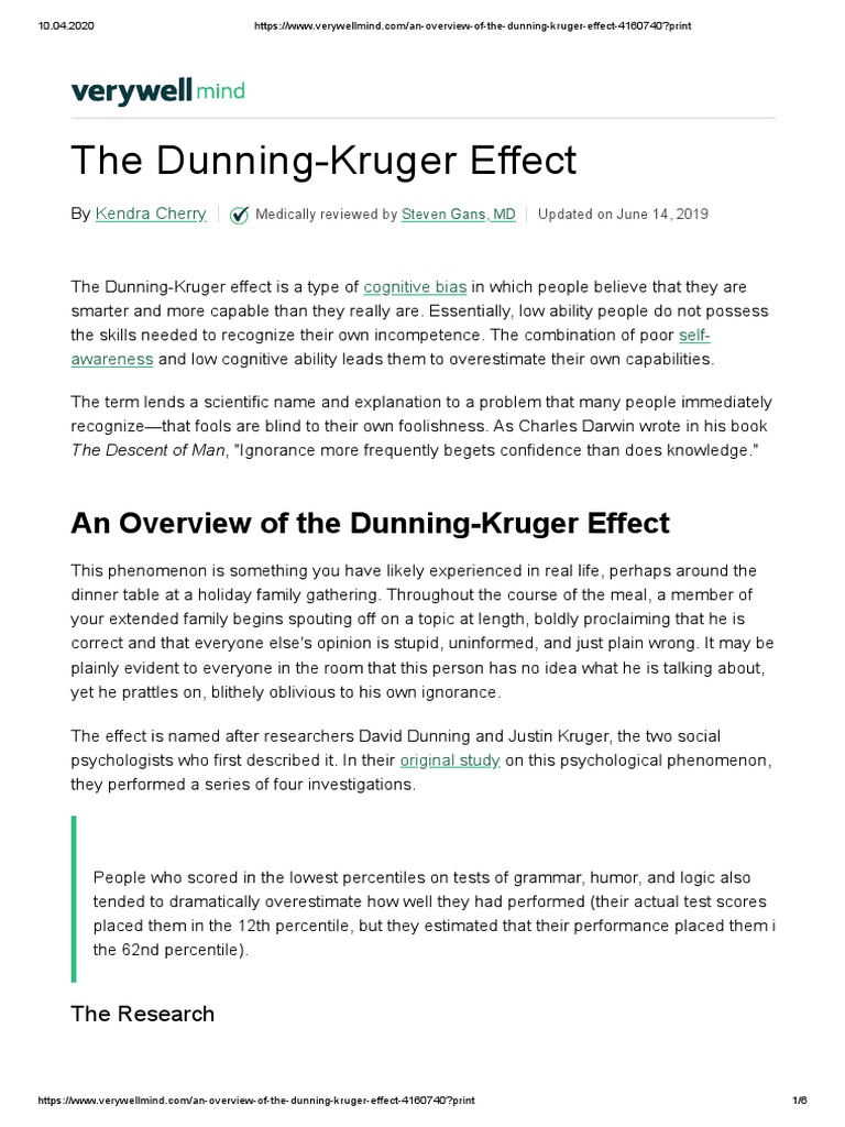 Kendra Cherry - The Dunning-Kruger Effect | PDF | Psychology | Neuroscience