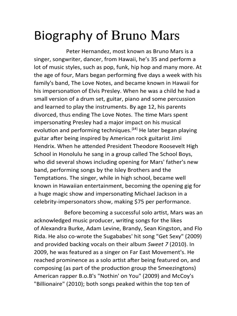 Biography of Bruno Mars | Download Free PDF | African American Music ...