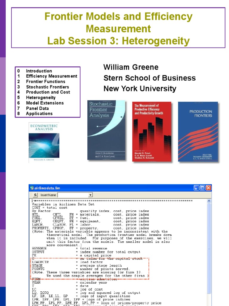 Frontier Models and Efficiency Measurement Lab Session 3: Heterogeneity ...