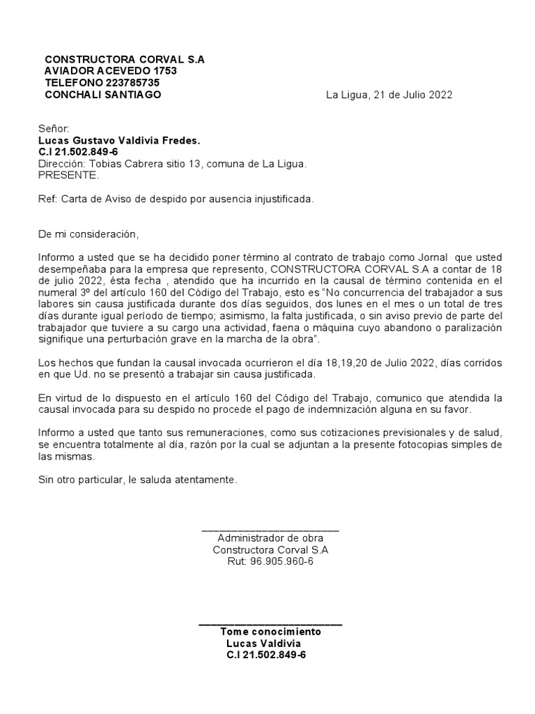 Carta de Aviso - Faltas Reiteradas | PDF