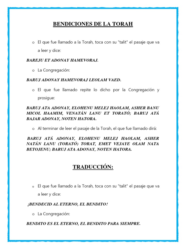 Bendiciones de La Torah | PDF | Judios y judaísmo | Creencia religiosa ...