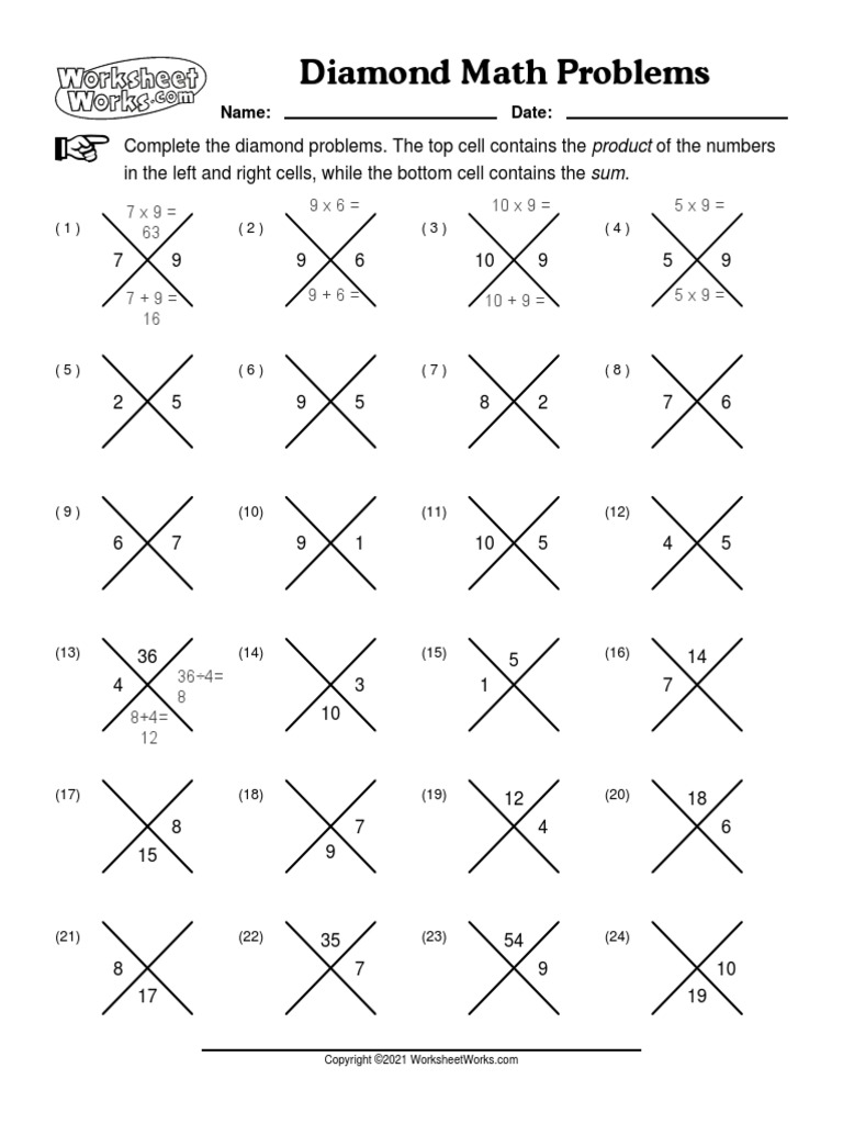 Diamond Math Problems: Name: Date | PDF