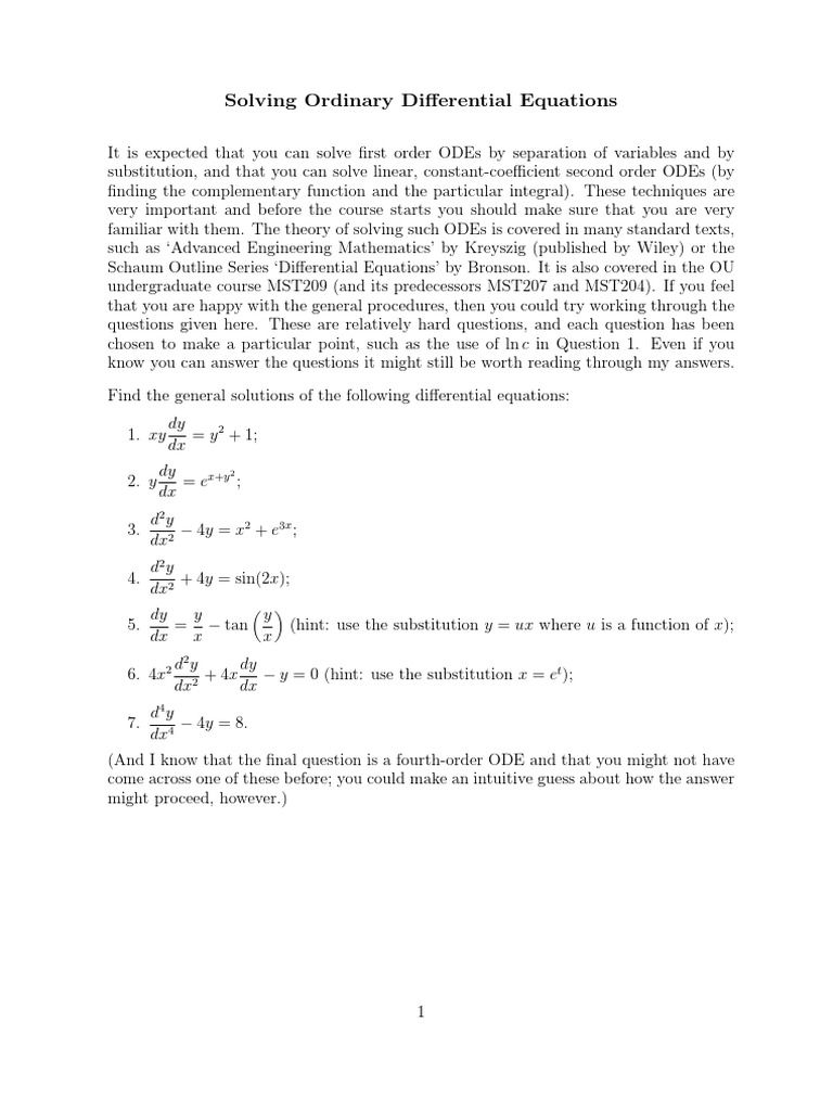 Solving Ordinary Differential Equations | PDF | Ordinary Differential Equation | Differential ...