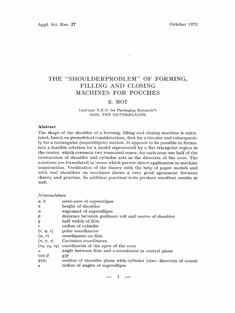 1972 - THE SHOULDERPROBLEM OF FORMING. FILLING AND CLOSING MACHINES FOR ...