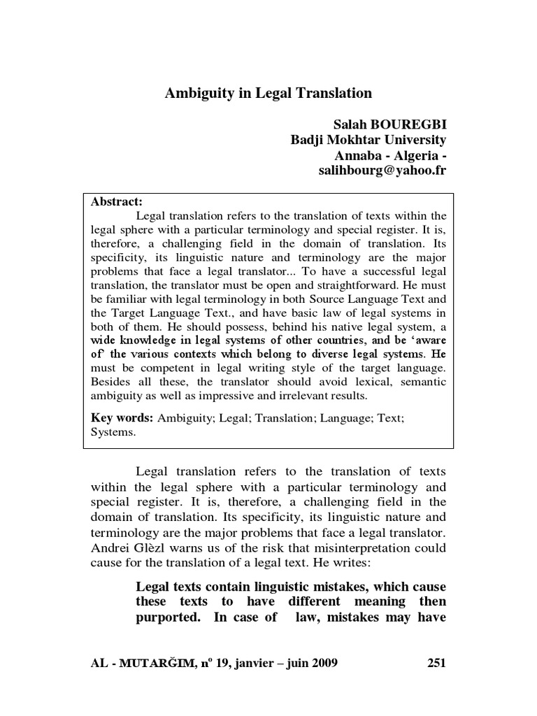 Ambiguity in Legal Translation | PDF | Translations | Common Law