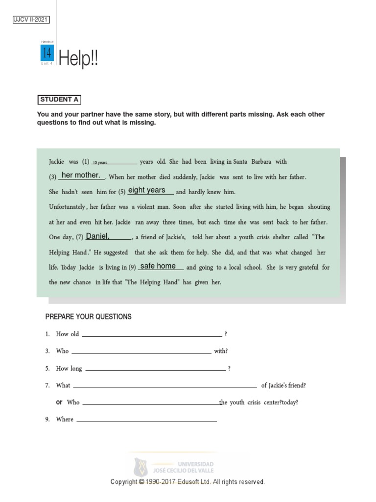 04 Intermediate II Handout 14 Unit 4 Helping Out Help | PDF