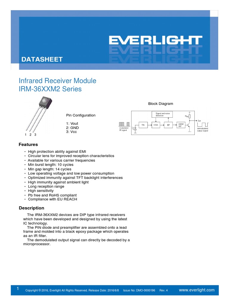 Infrared Receiver Module IRM-36XXM2 Series: Features | PDF | Infrared ...