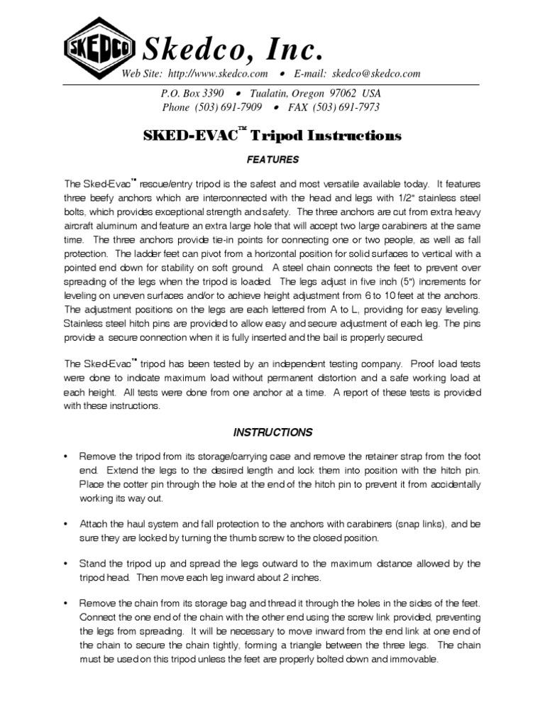 SKED-EVAC Rescue/Entry Tripod Instructions and Safety Guide | PDF ...